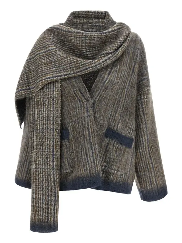 Brunello Cucinelli Cardigan With Scarf - Gray