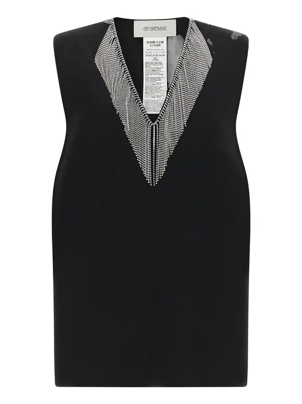 Sportmax Faglia Rhinestone Fringe Technical Cady Top - Black