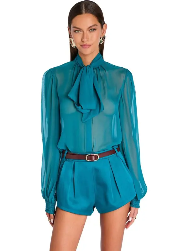 Retrofete Hasli Silk Chiffon Top - Sarcelle