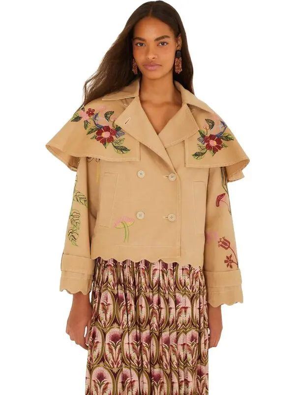 Farm Rio Notched Lapel Mini Trench Coat - Beige
