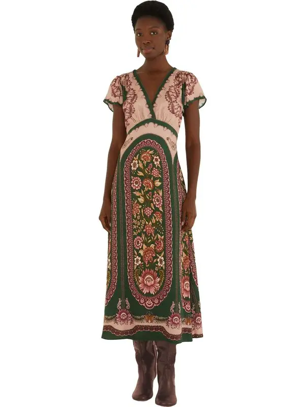 Farm Rio Daniela Short Sleeve Maxi Dress - Daniela Green