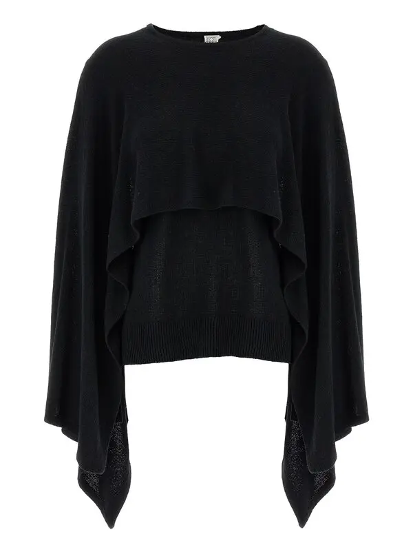 TOTEME Knitted Silk Cape Sweater - Black