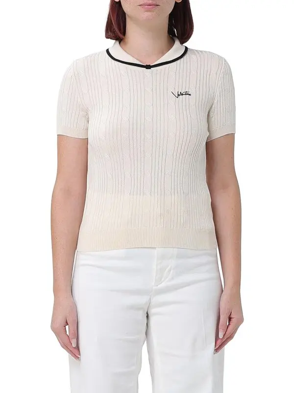 Valentino Garavani Slim Fit Ribbed V-neck Jumper With Contrast Trims - Milk
