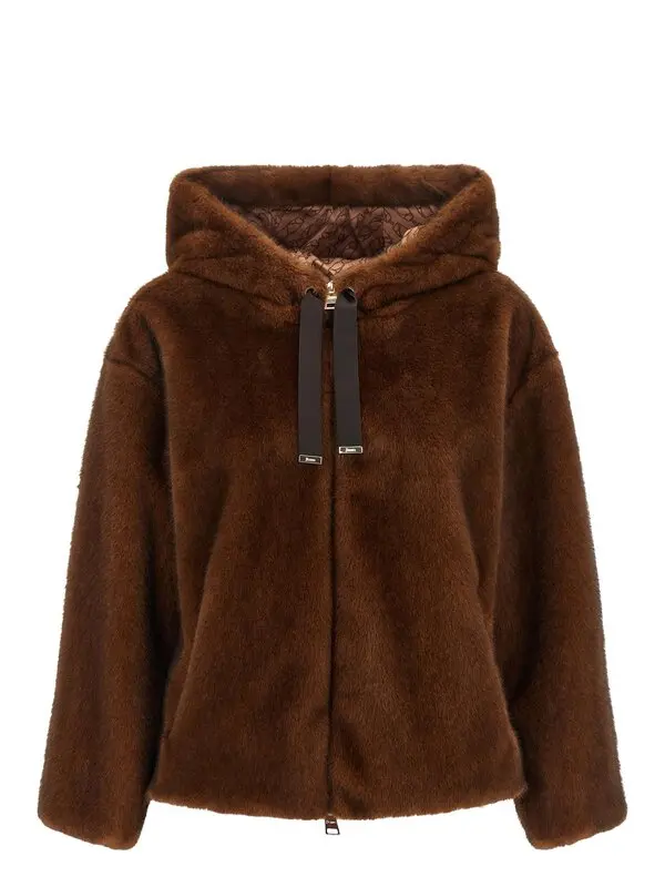 Herno Faux Fur Bomber Jacket - Brown