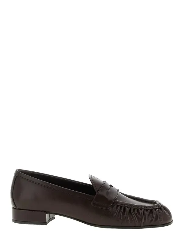 Prada Buffalo Leather Curled Toe Moccasins - Brown