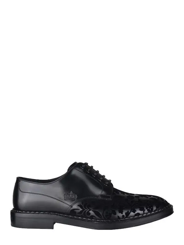 Dolce & Gabbana Baroque Velvet Motif Derby Shoes - Black