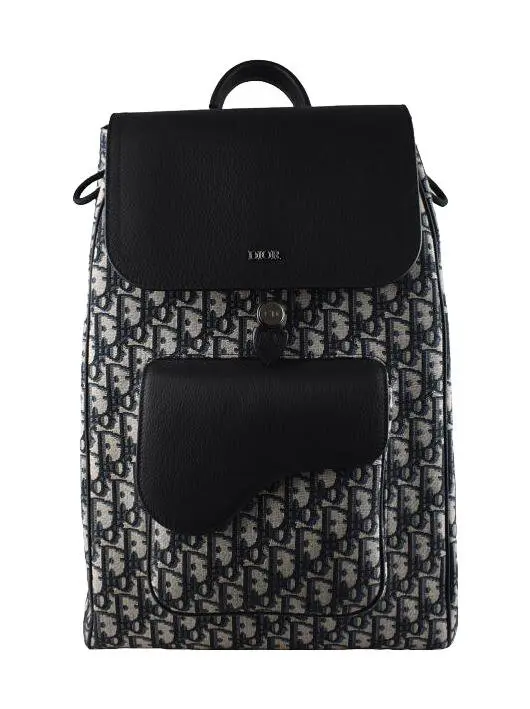 Dior Oblique Jacquard Saddle Backpack - Black