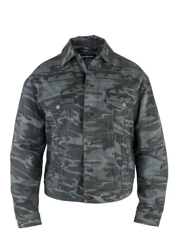Balenciaga Camouflage Print Denim Jacket - Gray