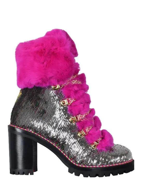 CHRISTIAN LOUBOUTIN Sequined Fur Ankle Boots - Multicolor