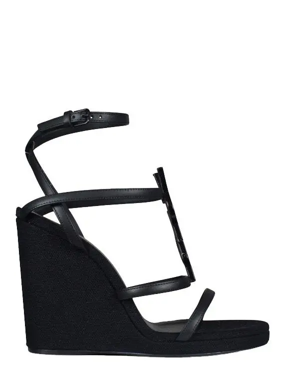 Saint Laurent Cassandra Wedge Espadrilles - Black