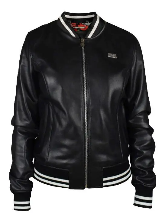Philipp Plein Leather Bomber Jacket - Black