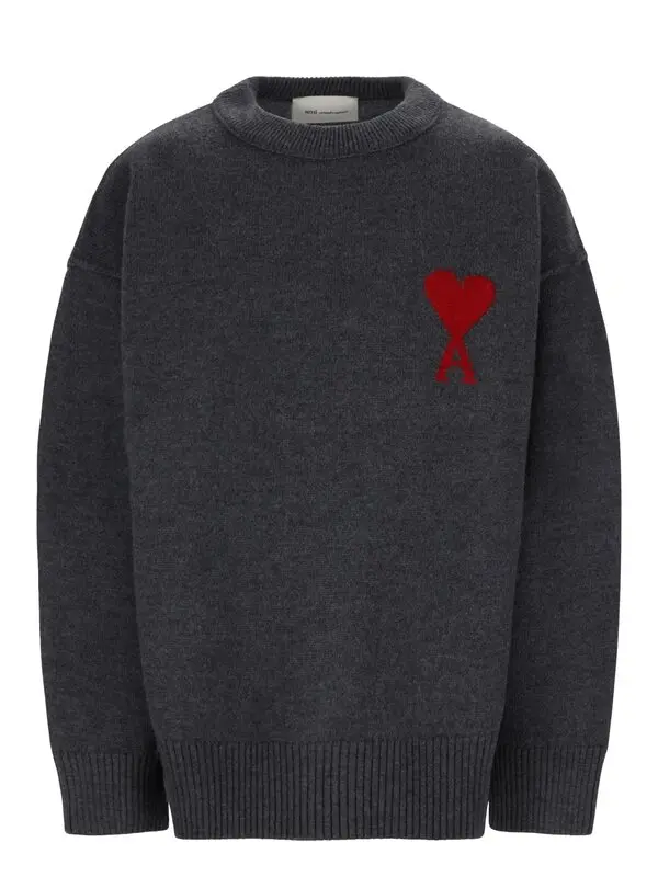 AMI Paris Logo Wool Sweater - Grey