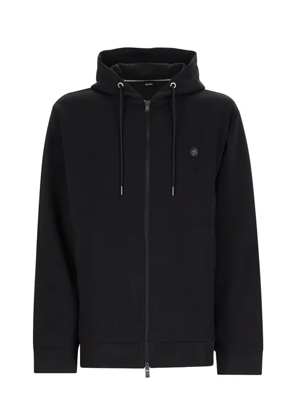 BOSS Felpa Con Zip E Cappuccio - Black