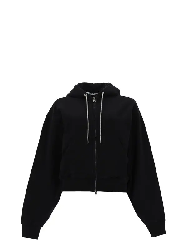 Alexander Wang Logo Drawstring Zip Up Hoodie - Black