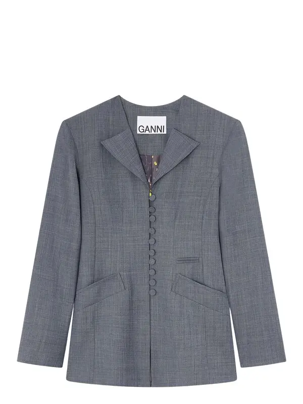 GANNI V-neck Button-front Wool Blend Jacket - Grigio