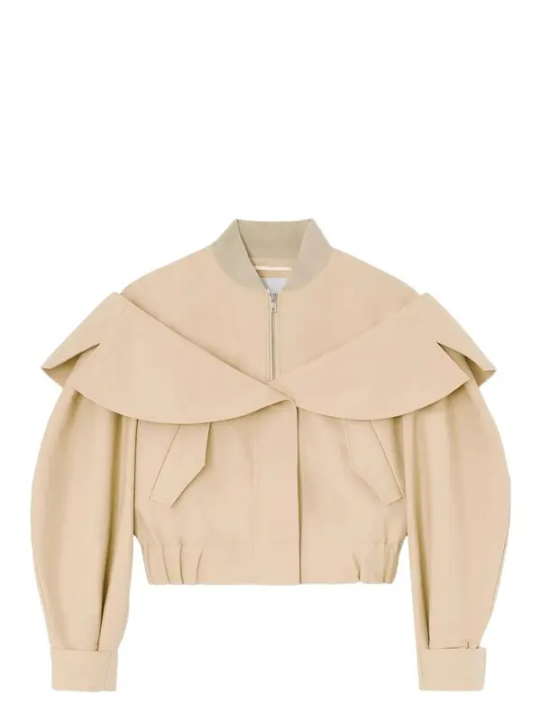 GANNI Wide-collar Off-shoulder Cotton Jacket - Beige