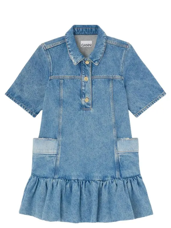 GANNI Classic Collar Button-front Mini Dress - Blu