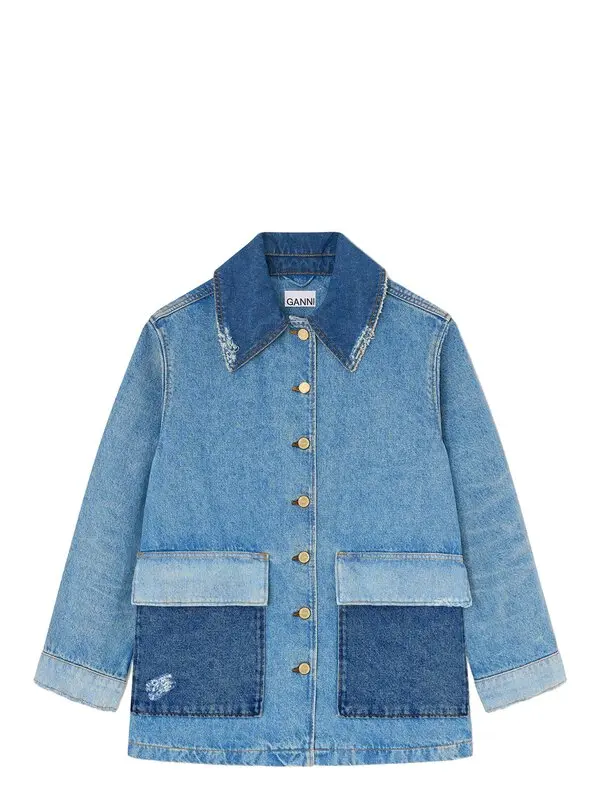 GANNI Wide-collar Button-front Oversized Jacket - Blu