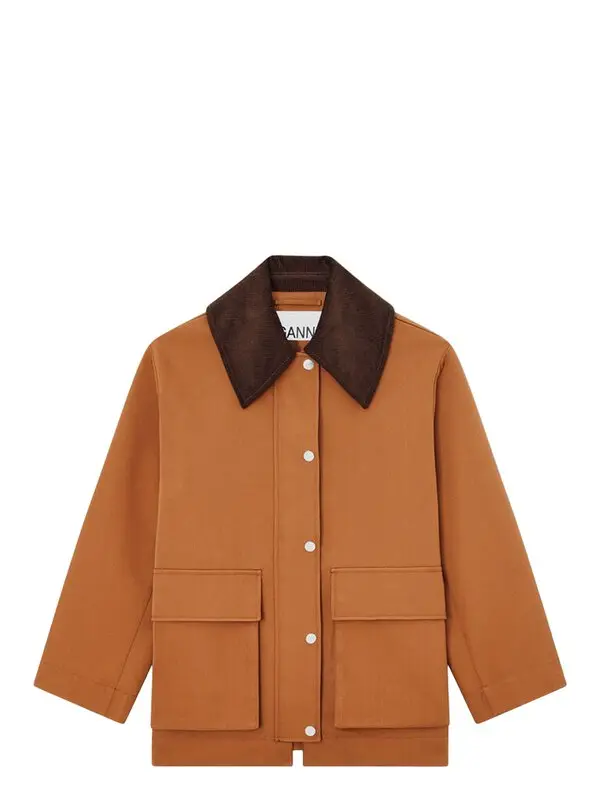 GANNI Contrast-collar Button-front Jacket - Marrone
