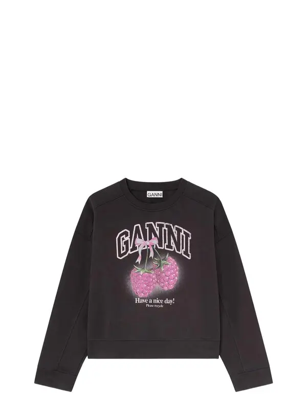 GANNI Oversized Organic Cotton Sweatshirt With Logo Graphic Print - Grigio