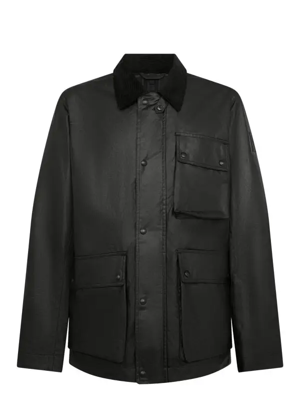 Belstaff Waxed Cotton Utility Jacket With Corduroy Collar - Nero