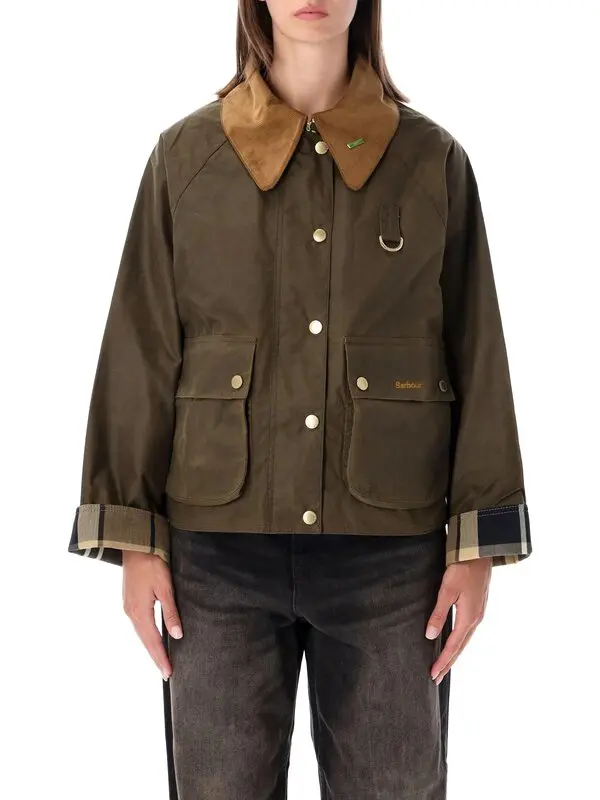 Barbour Waxed Cotton Jacket With Corduroy Collar - Sage