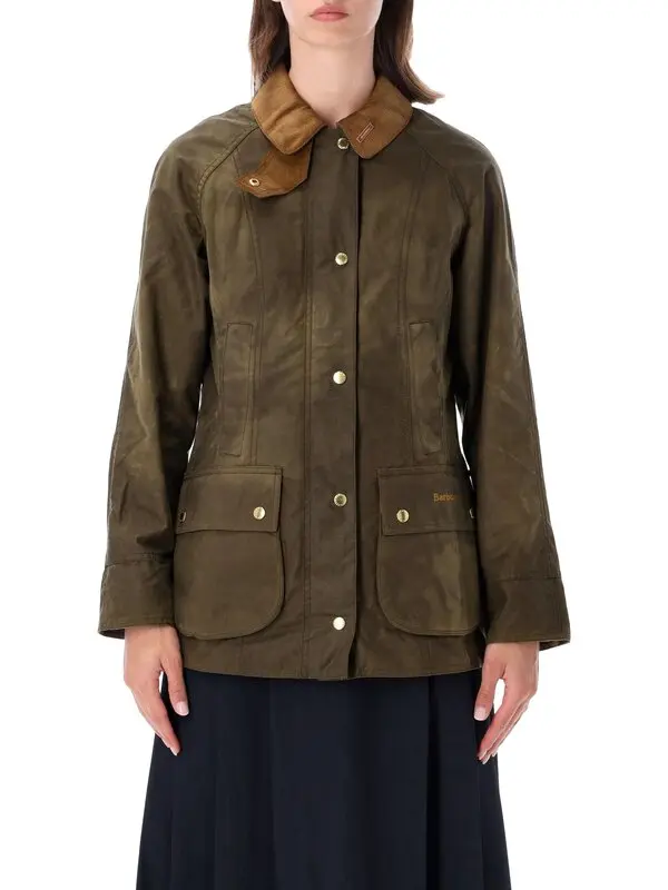 Barbour Waxed Cotton Jacket With Corduroy Collar - Sand