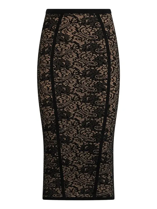 Elisabetta Franchi Patterned Fitted Midi Skirt - Black