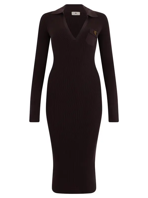 Elisabetta Franchi Long Fitted V-neck Dress - Brown