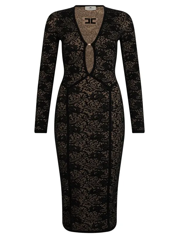 Elisabetta Franchi Fitted Midi Dress With Deep V-neckline - Black