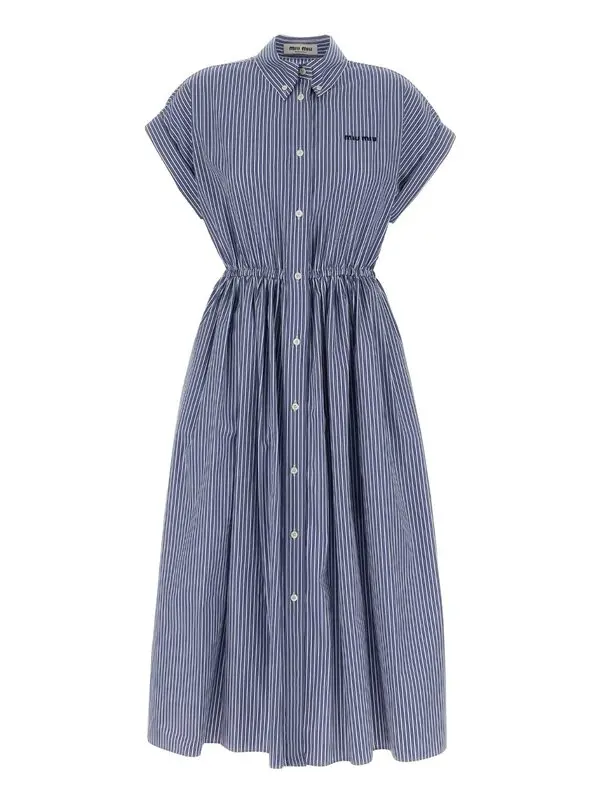 Miu Miu Embroidered Poplin Mini Shirt Dress - Stripped
