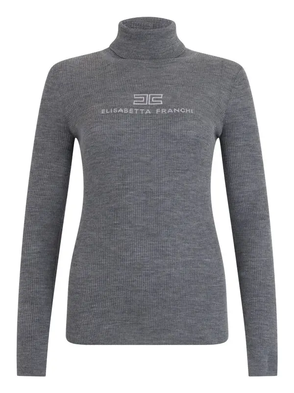 Elisabetta Franchi High-collar Wool Blend Sweater - Grey