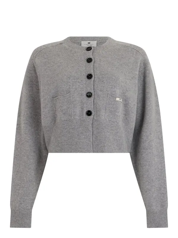 Elisabetta Franchi Cropped Button-front Long Sleeve Sweater - Grey