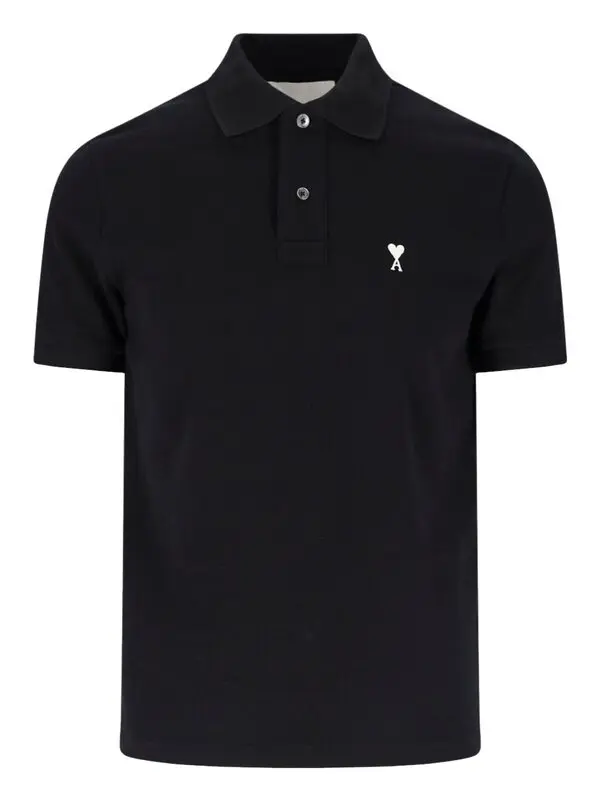 AMI Paris 100% Cotton Polo Shirt With Mother-of-pearl Buttons - Black