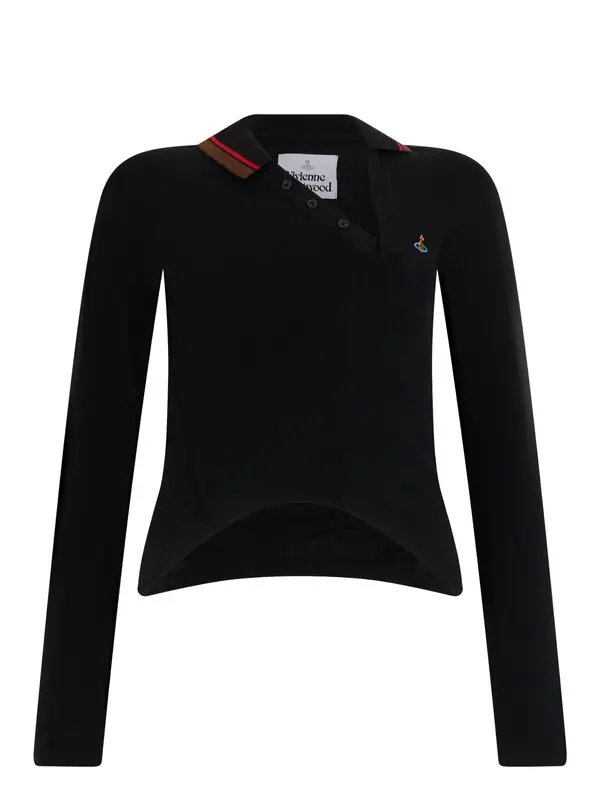 VIVIENNE WESTWOOD Asymmetric Neckline Cotton Polo Sweater - Black