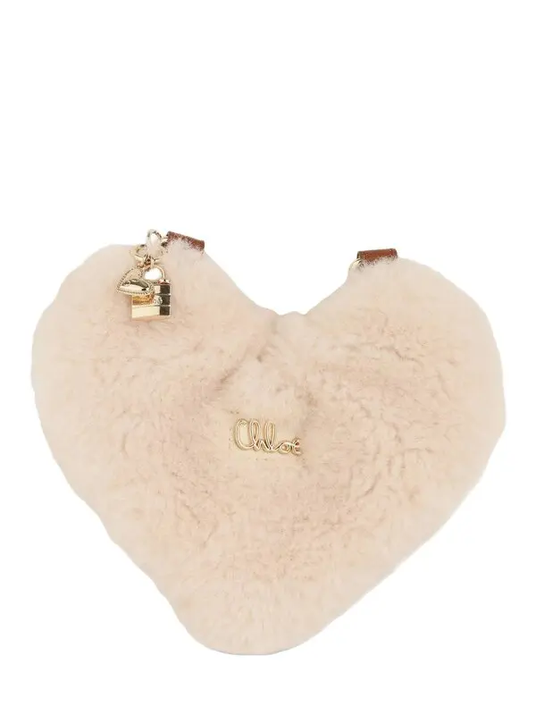 Chloé Heart-shaped Faux Fur Mini Handbag - Beige