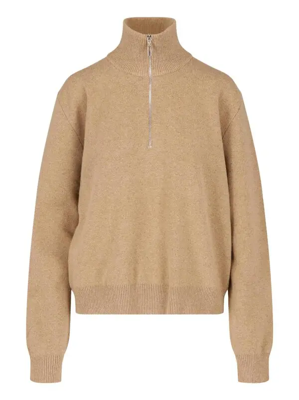 RÓHE Half-zip Mock Neck Sweater - Beige