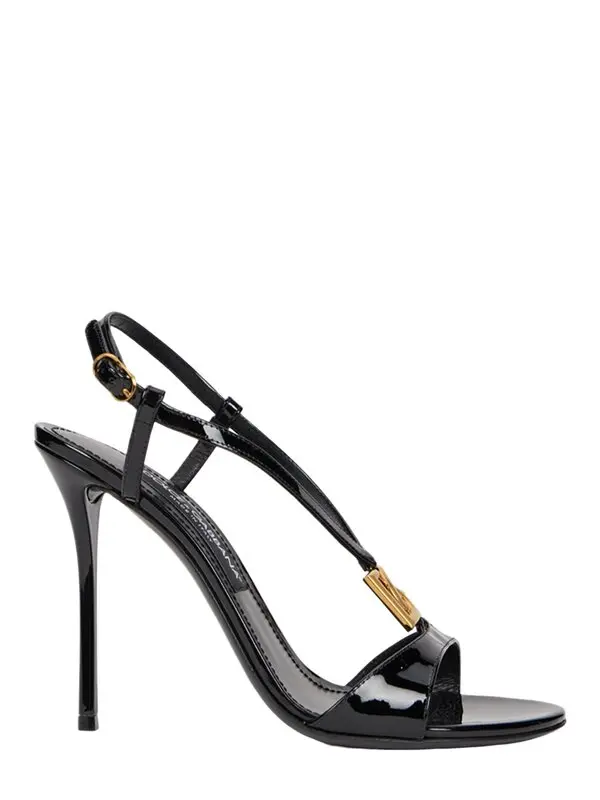 Dolce & Gabbana Leather High-heeled Sandal With Golden Buckle - Black