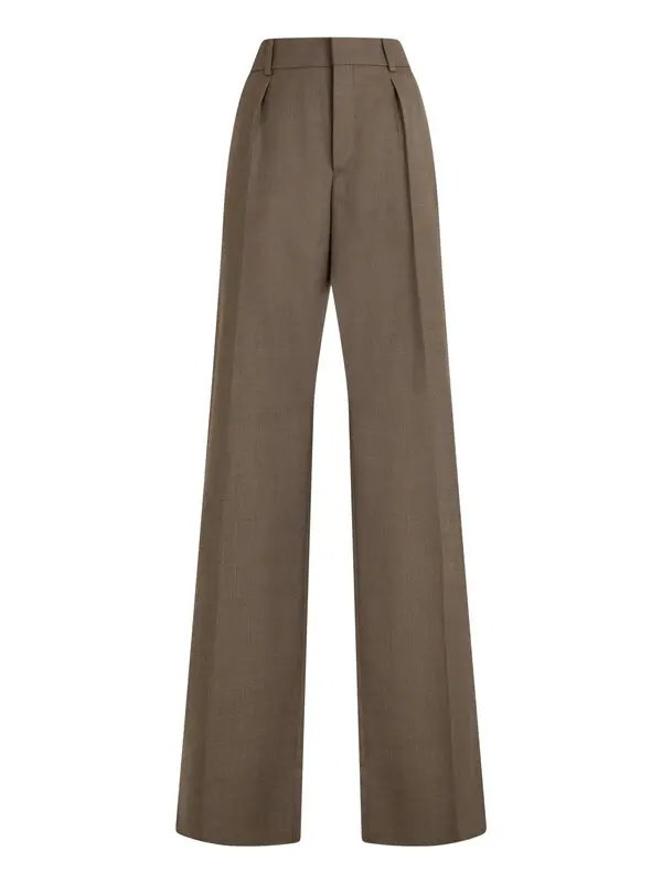 Saint Laurent Pleated High-waist Wide-leg Wool Trousers - Brown