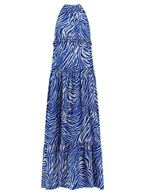 BELYED HANDCRAFT Liliana Zebra Print Tiered Maxi Dress - Blue
