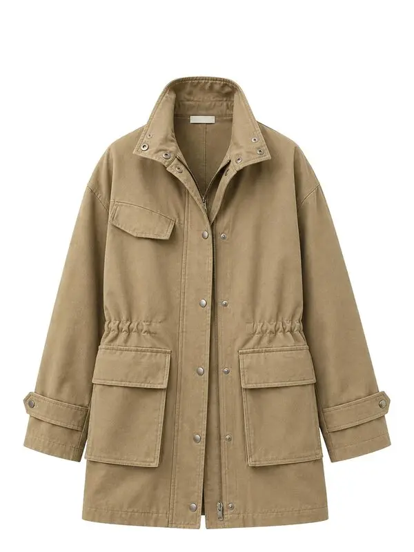 FRONT ROW SHOP Safari Jacket With Flap Patch Pockets - Brown