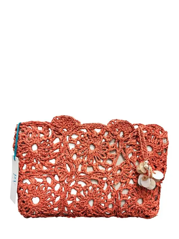PERLAVERA Handcrafted Raffia Clutch - Orange