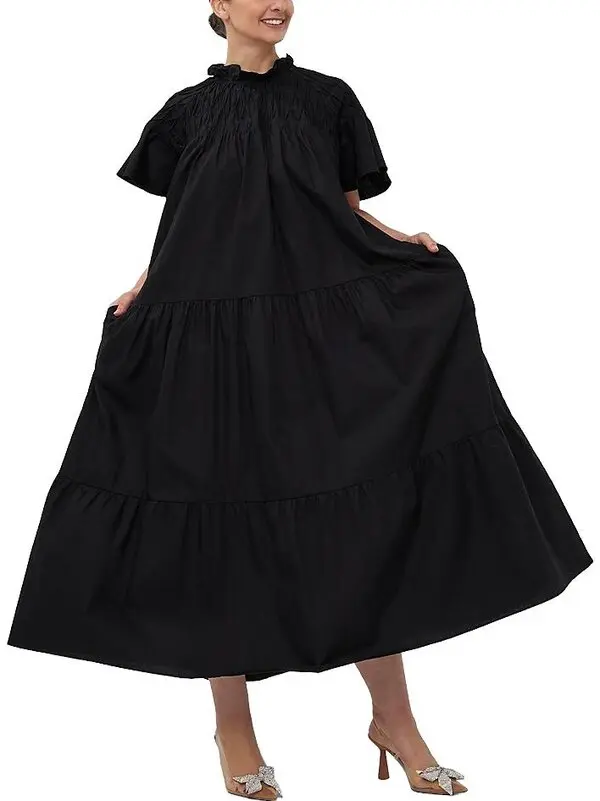 MARIELLE STOKKELAAR Filippa Smocked Cotton Maxi Dress - Black
