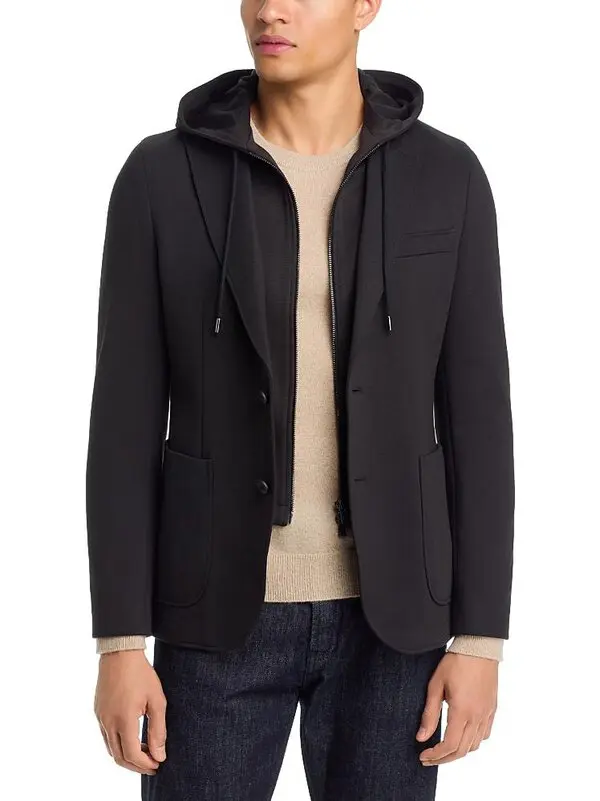 BOSS Hanry Slim Fit Sport Coat And Removable Drawstring Bib Hoodie - Black