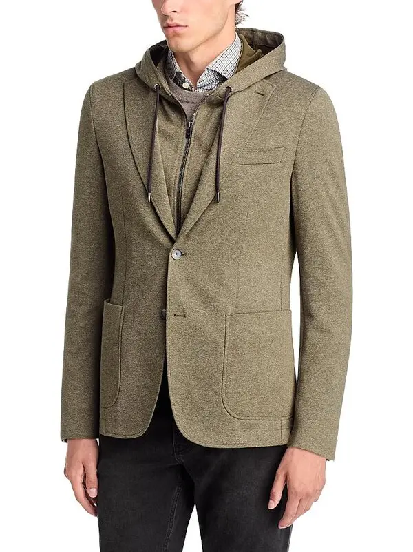 BOSS Hanry Slim Fit Sport Coat With Removable Drawstring Bib Hoodie - Olive