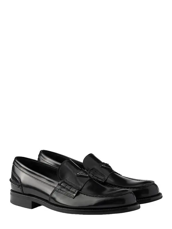 Prada Brushed Leather Loafers - Black