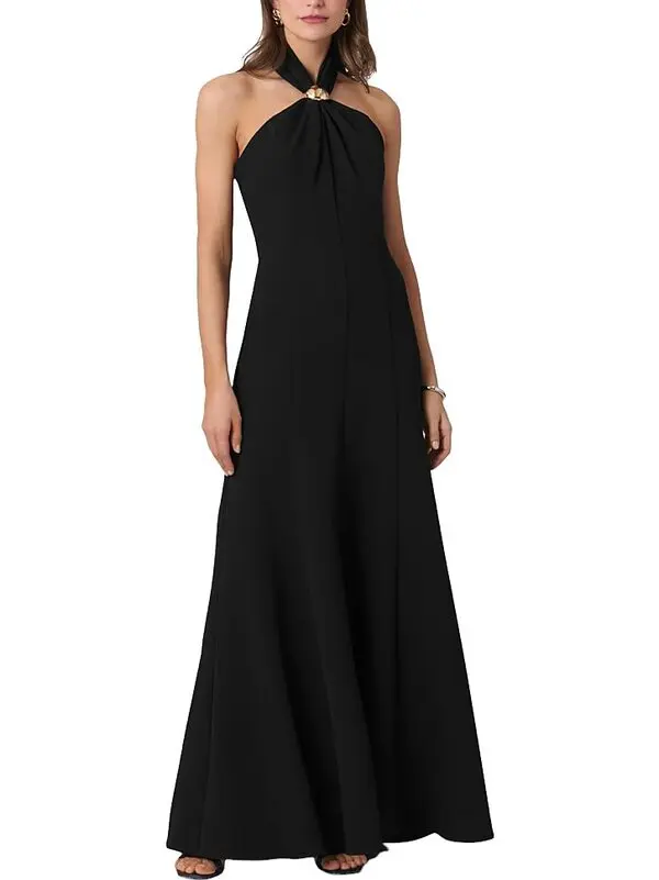 Shoshanna Scottie Crepe Halter Neck Gown - Jet
