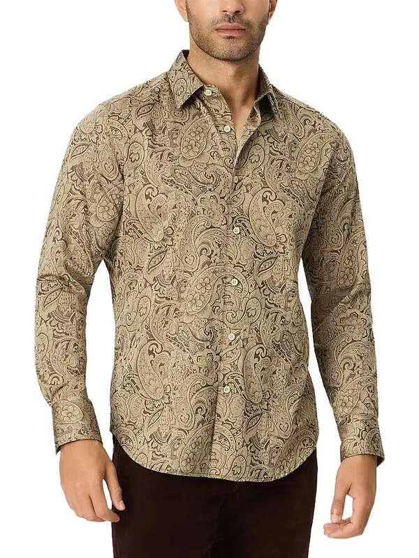 Robert Graham Hudson Paisley Cotton Blend Woven Shirt - Khaki