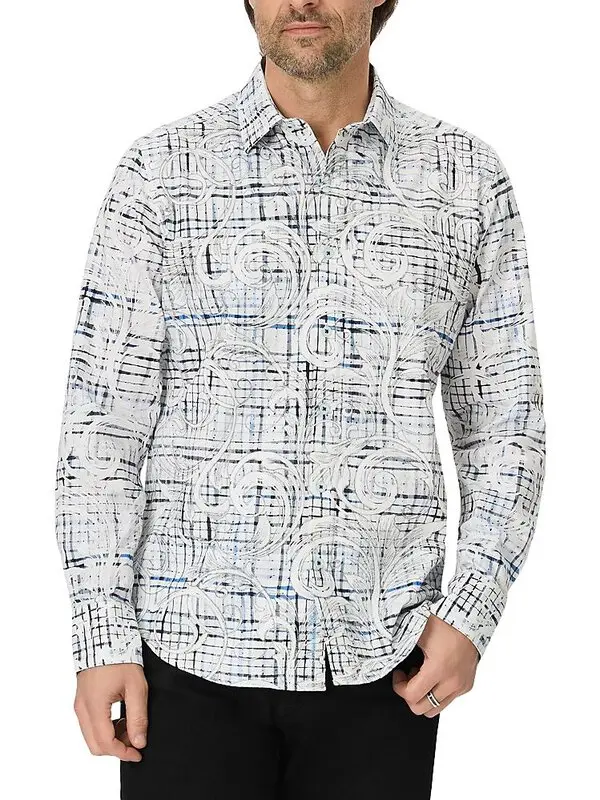 Robert Graham Webster Slim Floral Check Woven Cotton Shirt - White