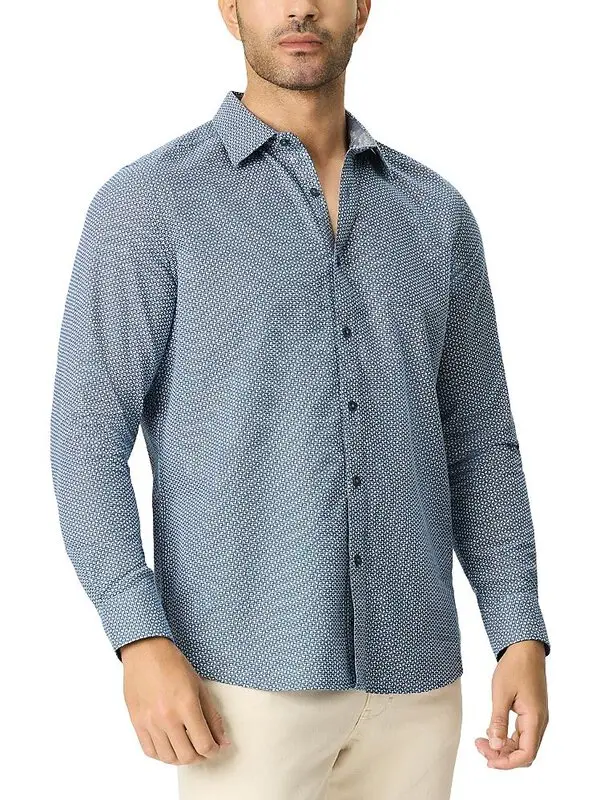 Robert Graham Flagler Slim Fit Patterned Cotton Woven Shirt - Navy